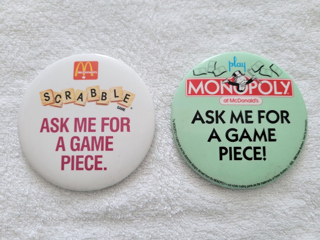 Mcdonald’s, Scrabble, Monopoly, 2 Vintage Pinback Buttons, Badges, Pins ...