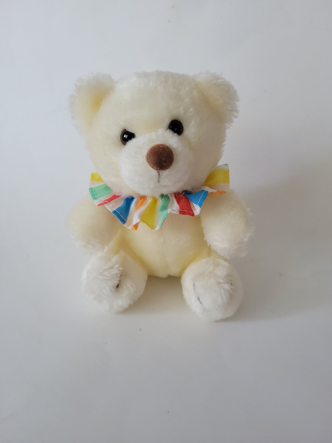 Russ Ruffles Cream Bear Clown Rainbow Collar Vintage Plush Stuffed ...