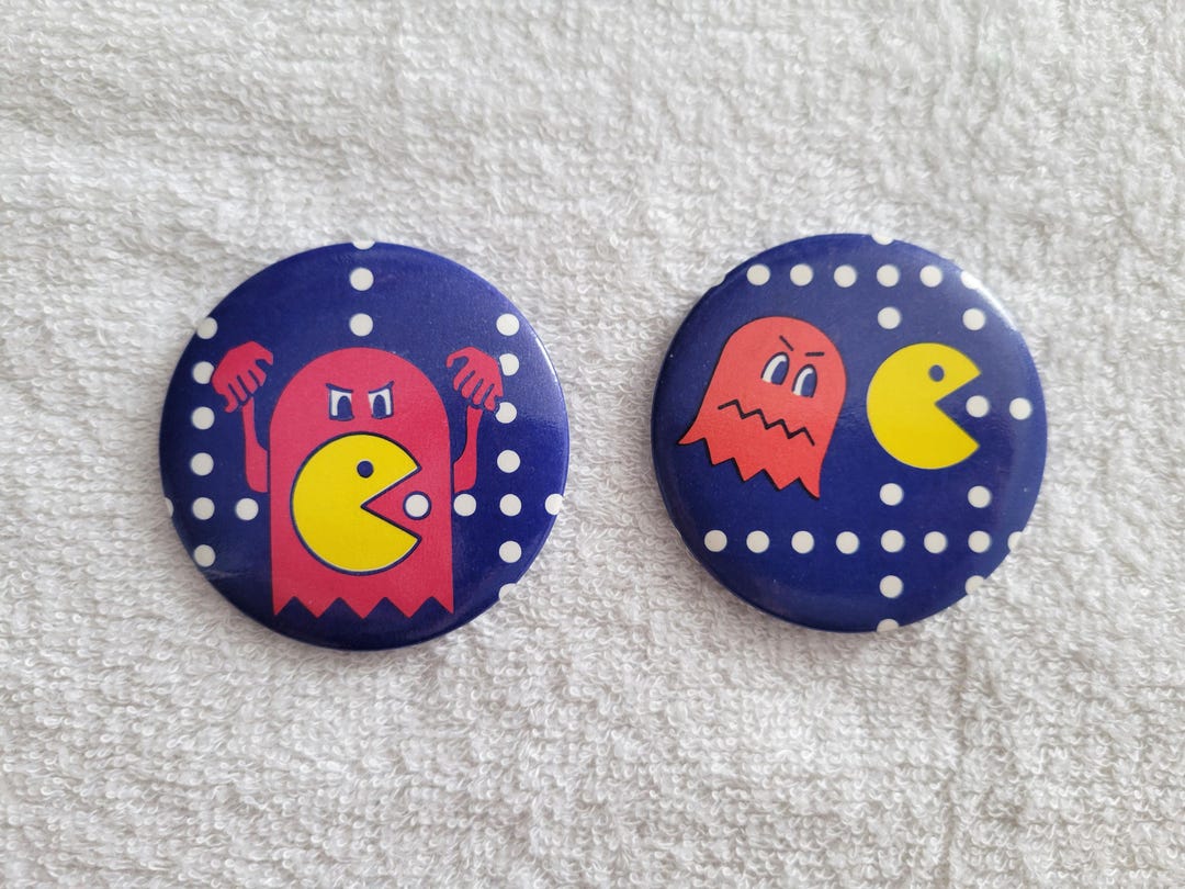 Pac-man, Red Ghost, Pellets, 2 Vintage Pinback Buttons, Badges, Pins, 2 ...