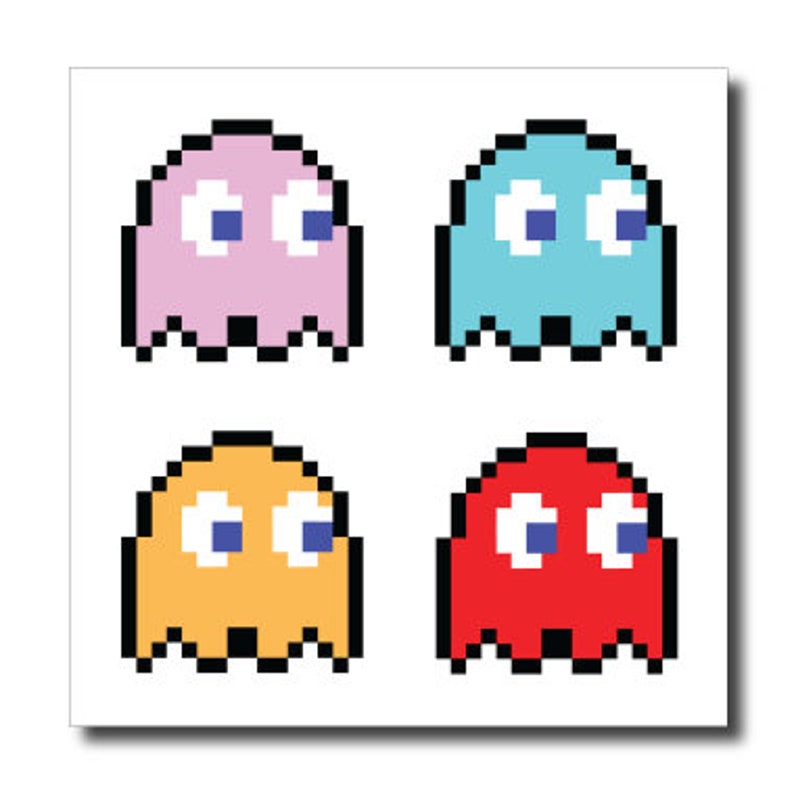 8 Bit Pac-Man Ghosts Stickers Pinky Inky Clyde & Blinky | Etsy