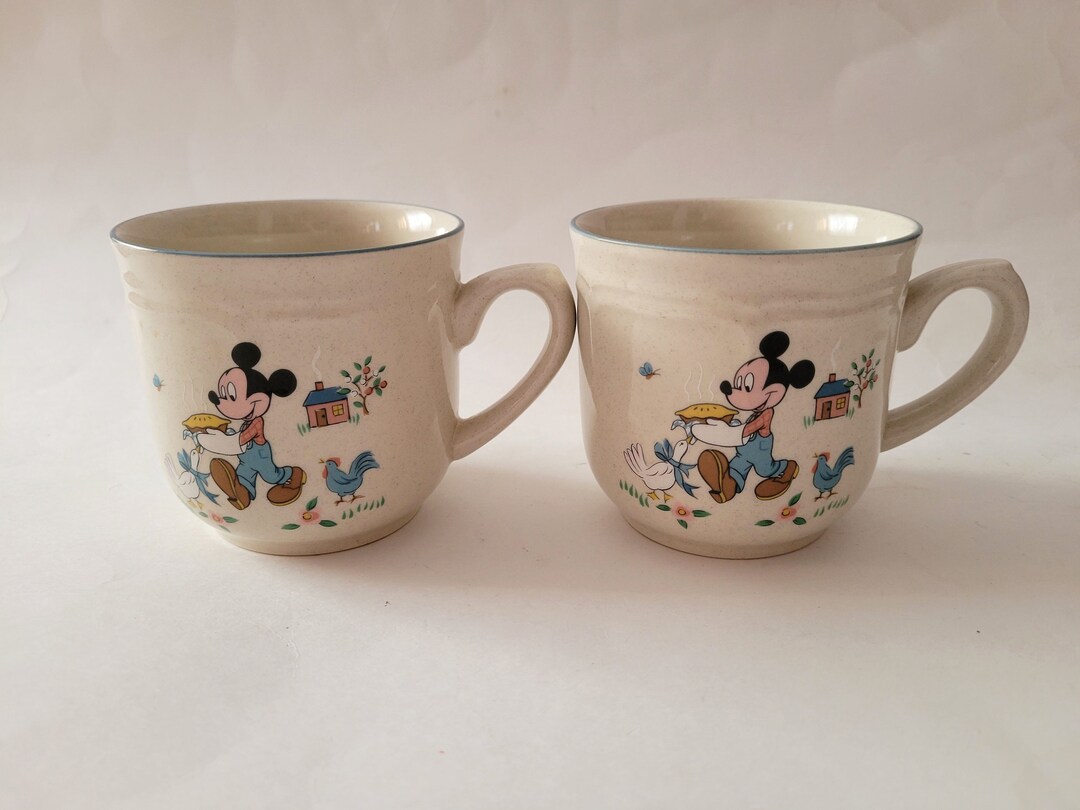 Mickey Mouse, Overalls & Pie, Farm, Rooster, 2 Vintage Ceramic Coffee ...