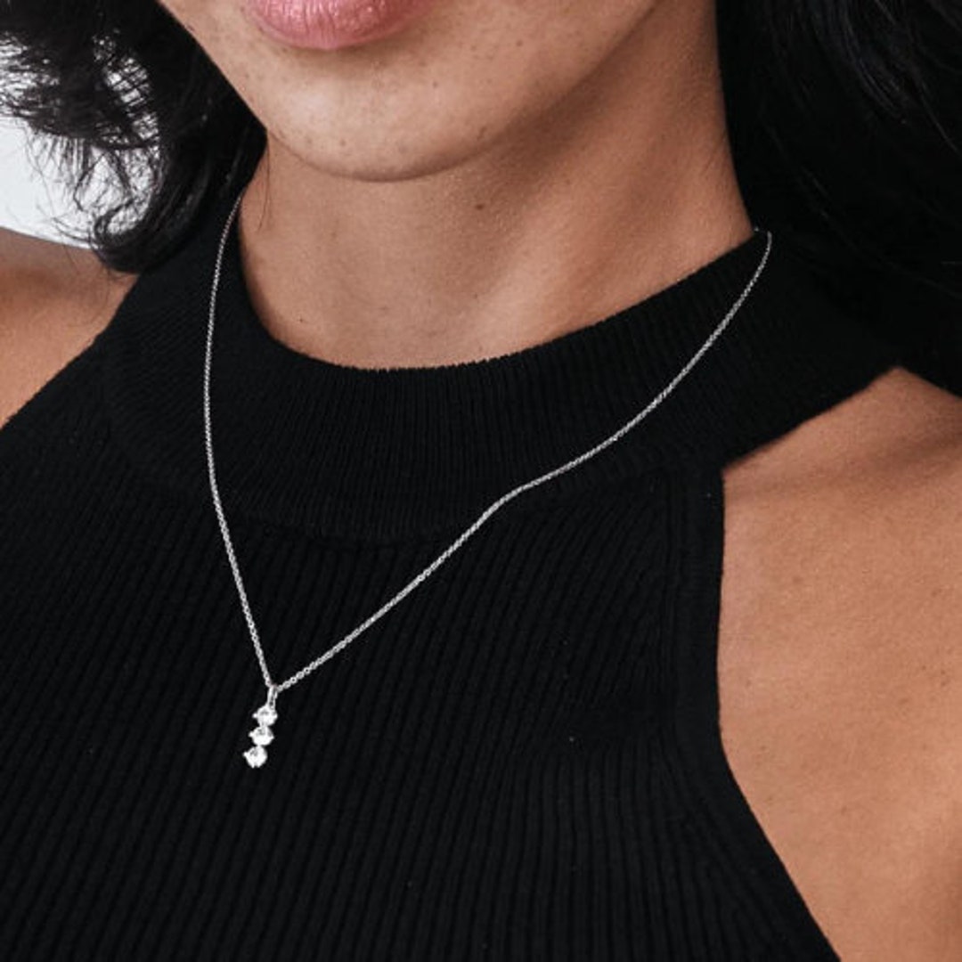 3-stone Diamond Necklace 14K White Gold Adjustable Natural / Lab Grown ...