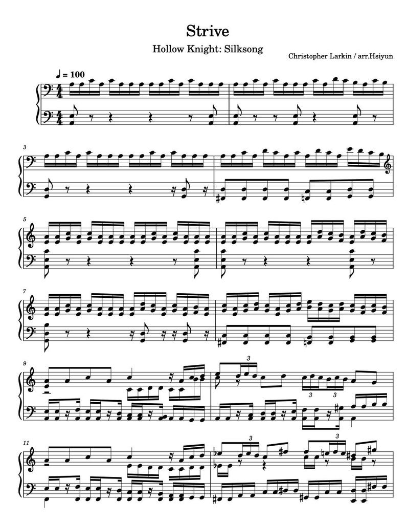 Strive From "hollow Knight: Silksong" Piano Solo Sheet Music by Hsiyunwupiano - Etsy