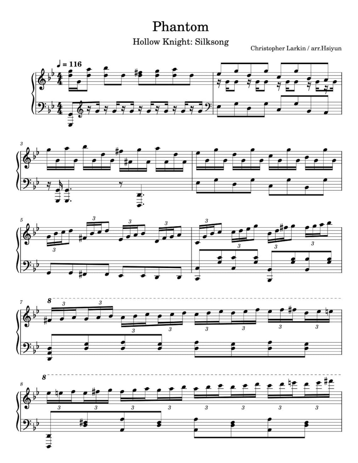 Phantom From "hollow Knight: Silksong" Piano Music Sheet by ...
