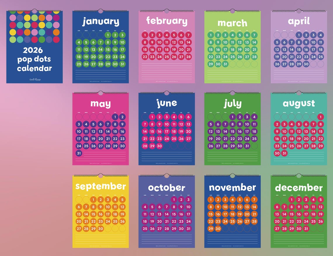 Pop Dots Calendar | 2026 Calendar With Notes, Colorful Calendar, Bold ...