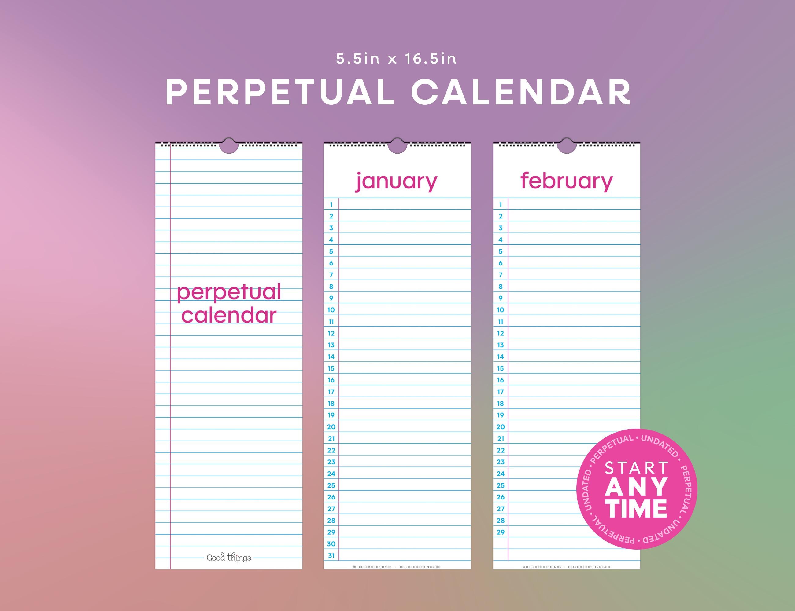 Perpetual Calendar | Wide-ruled Perpetual Calendar, Notebook Design ...
