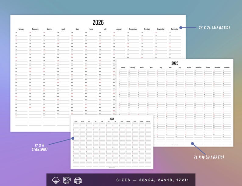 2026 Poster Calendar | Printable Poster Calendar, Year-at-a-glance ...