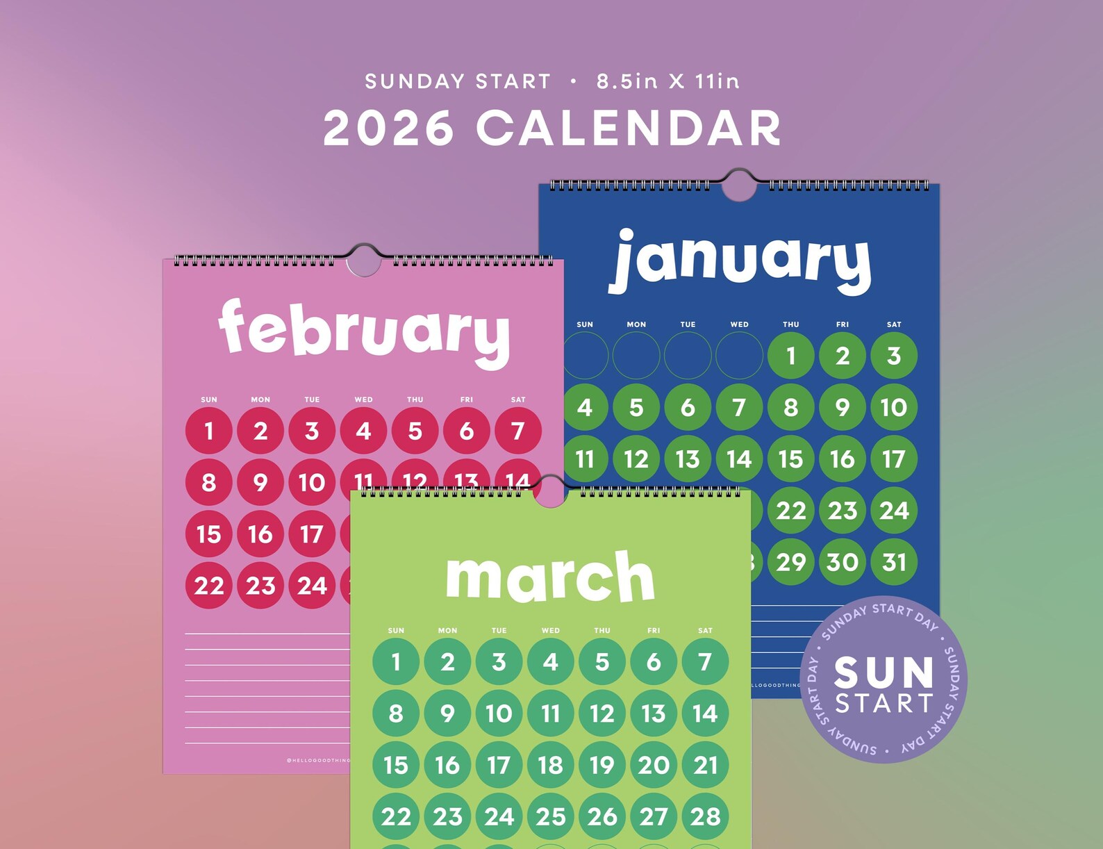 Pop Dots Calendar | 2026 Calendar With Notes, Colorful Calendar, Bold ...