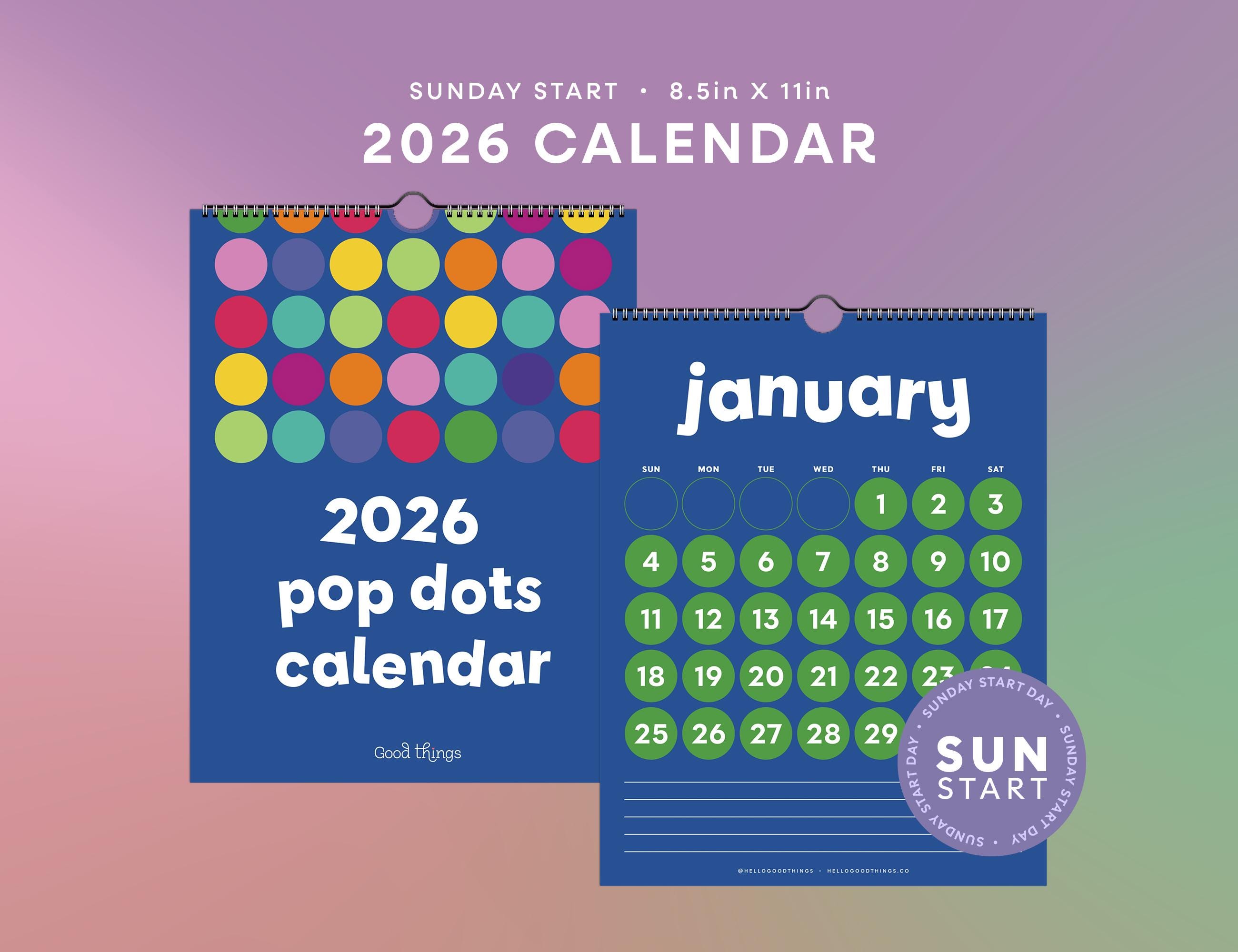 Pop Dots Calendar | 2026 Calendar With Notes, Colorful Calendar, Bold ...