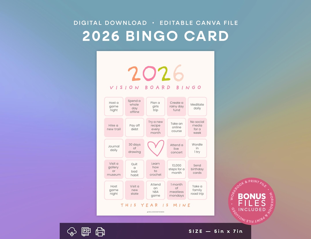 Printable 2026 Bingo Card | Soft Pastel | Bingo Card Template, Goal ...