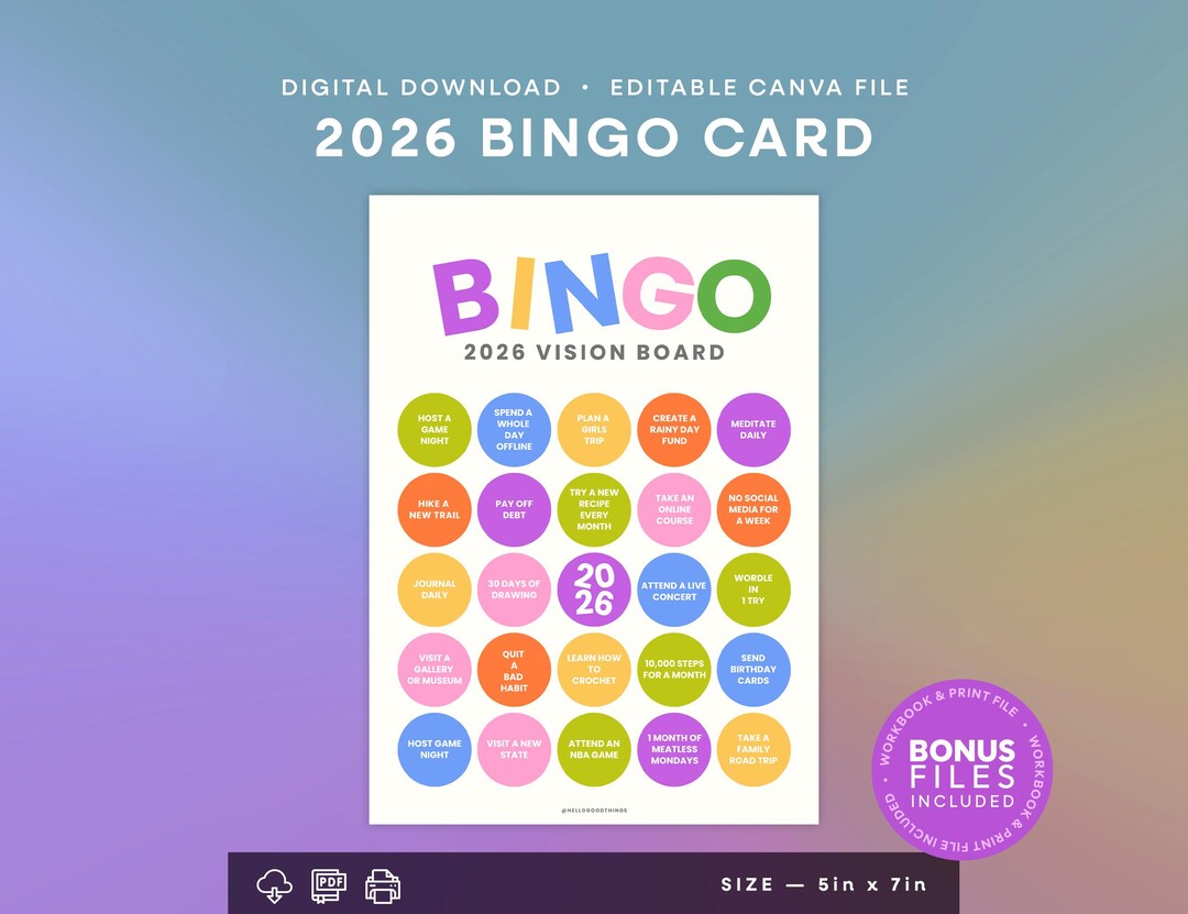 Printable 2026 Bingo Card | Pop Dots | Bingo Card Template, Goal ...