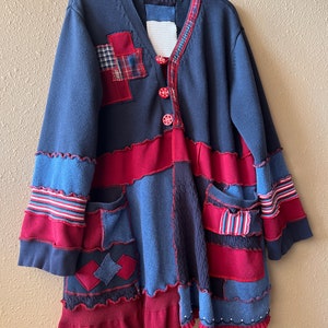 Upcycled Oversized Patchwork Cardigan Navy Blue & Red XXL - Etsy