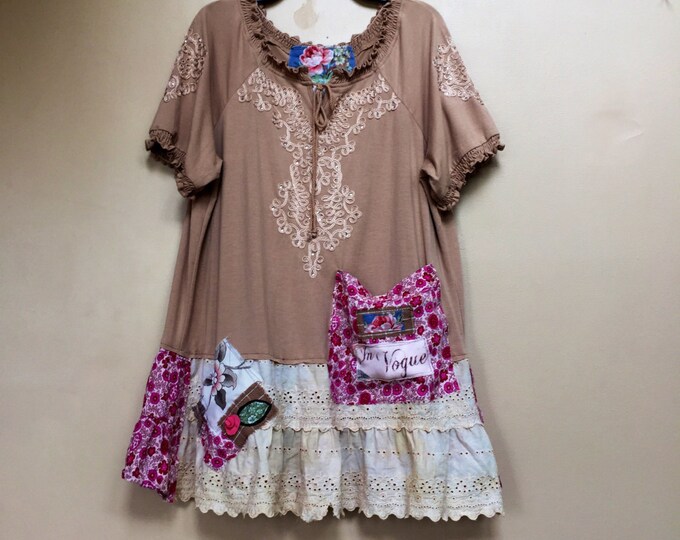 Upcycled Plus Size Shabby Chic Tunic Patchwork and Appliqué - Etsy
