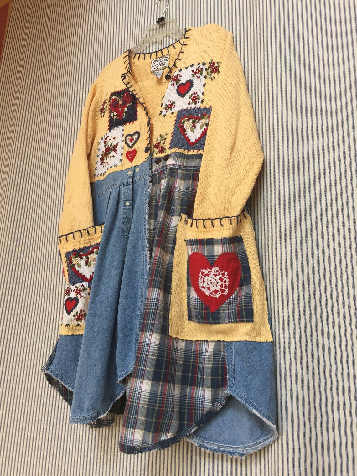 Upcycled Patchwork Sweater Coat Embroidered Romantic Shabby | Etsy