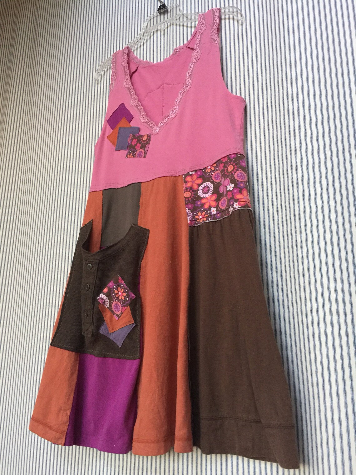 Upcycled Summer Tank Tunic Dress, Colorful Patchwork Loose Fit Size ...