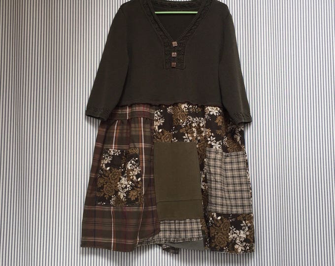 Upcycled Plus Size Patchwork Sweater Dress Olive Green - Etsy