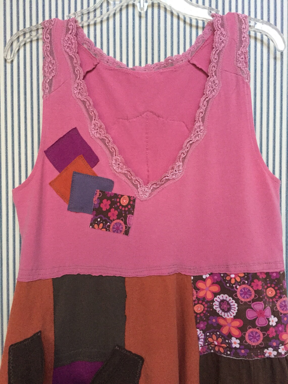 Upcycled Summer Tank Tunic Dress, Colorful Patchwork Loose Fit Size ...