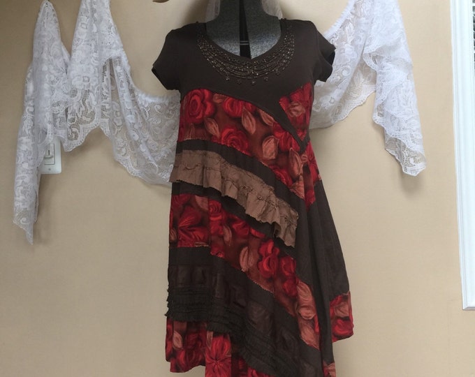 Medium / Upcycled Boho Gypsy Dress / Tattered Gypsy Rags Bohemian Dress ...