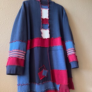 Upcycled Oversized Patchwork Cardigan Navy Blue & Red XXL - Etsy
