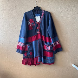 Upcycled Oversized Patchwork Cardigan Navy Blue & Red XXL - Etsy