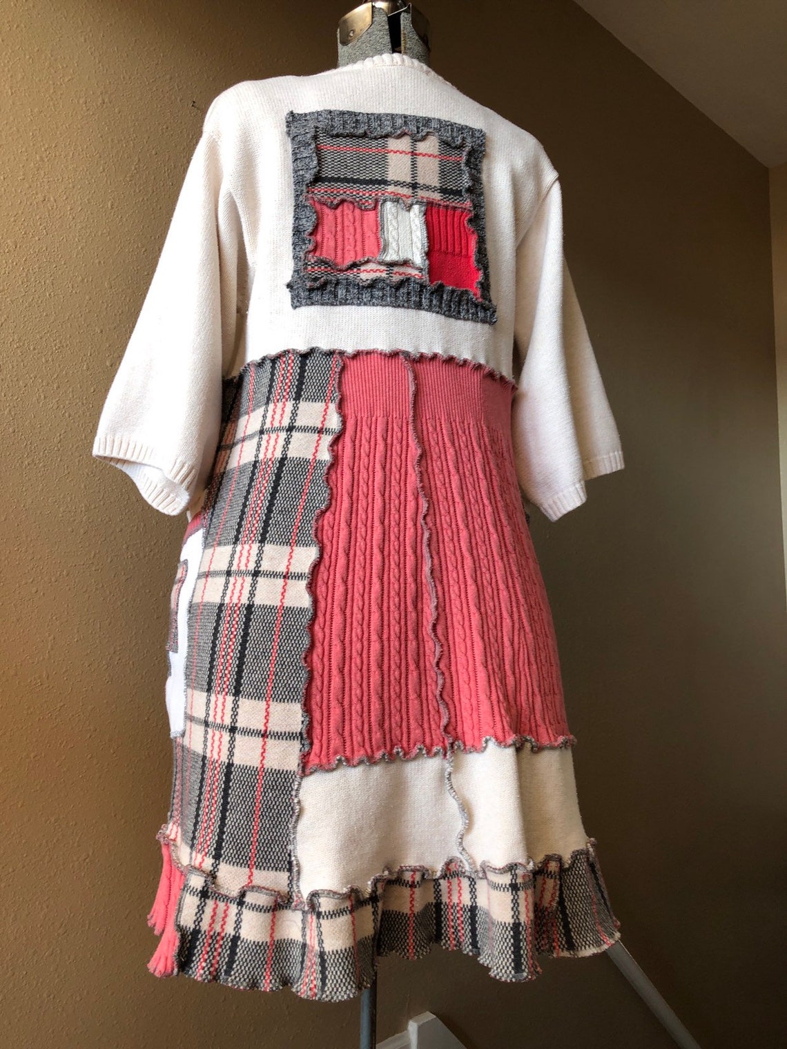 Upcycled refashioned Cotton Sweater Dress or Tunic Plaid | Etsy