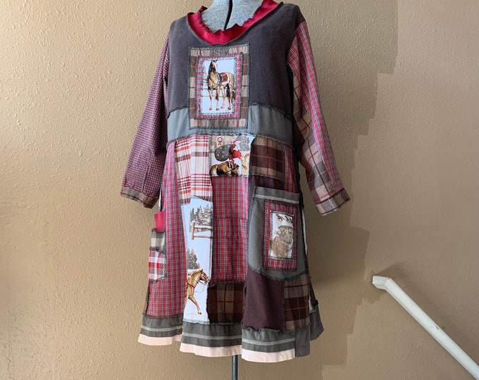 Upcycled Country Western Christmas Tunic Dress, Refashioned Plaid Shirt ...