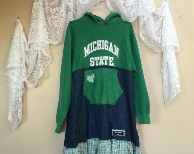 RESERVED / MSU Hoodie-game Day Dress / Rustic Hoodie Patchwork - Etsy