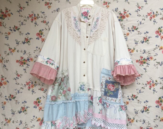 Upcycled Shabby Chic Gypsy Duster Jacket, English Garden Appliqué ...