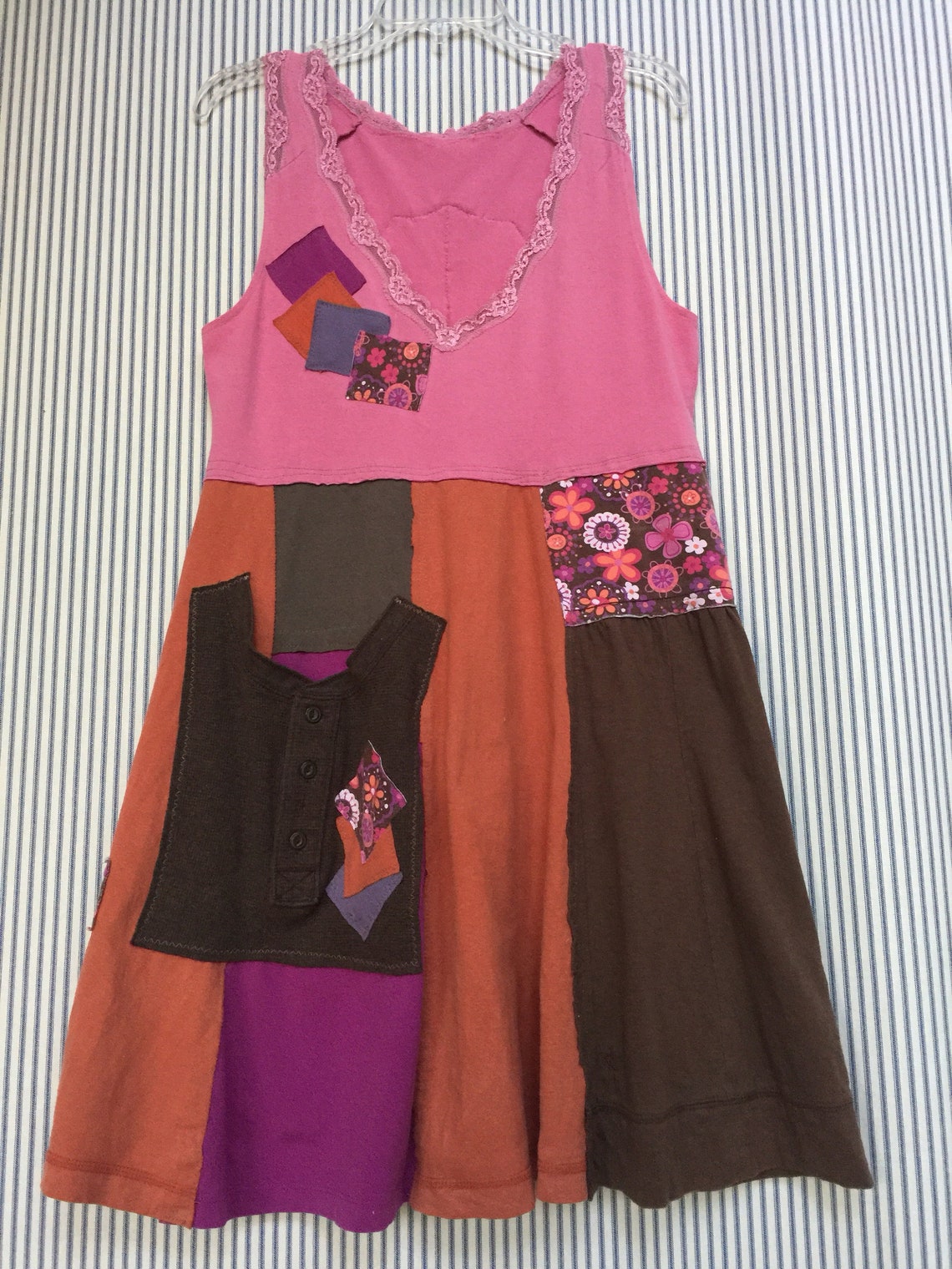 Upcycled Summer Tank Tunic Dress, Colorful Patchwork Loose Fit Size ...
