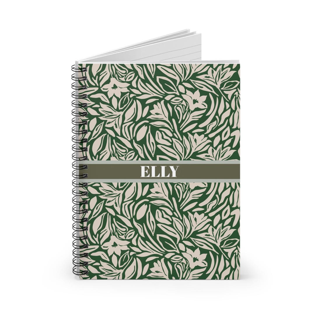 Green Floral Pattern Monogram Notebook Ruled Spiral Journal ...
