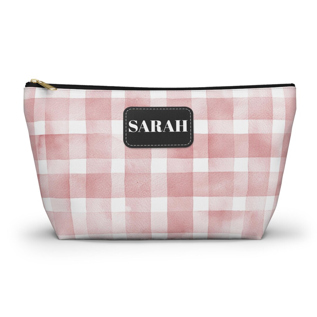 Pink Buffalo Check Personalized Accessory Pouch, Cosmetic Bag - Etsy