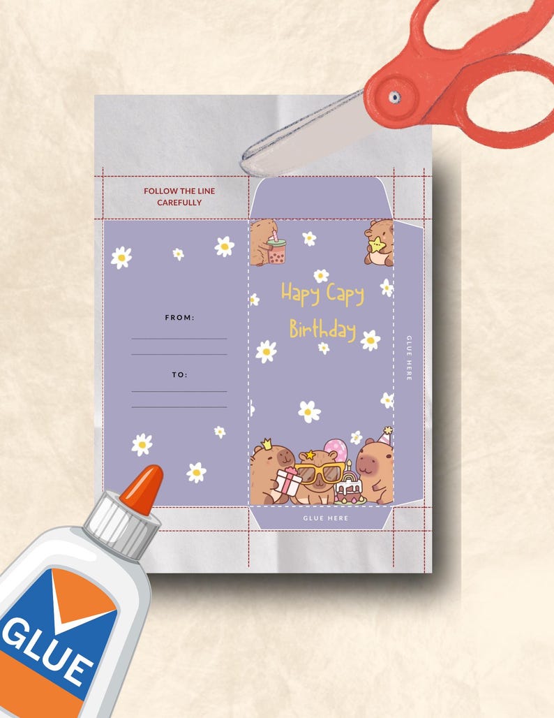 Birthday Money Envelope Printable – Kawaii Gift Card Holder, DIY (PDF ...