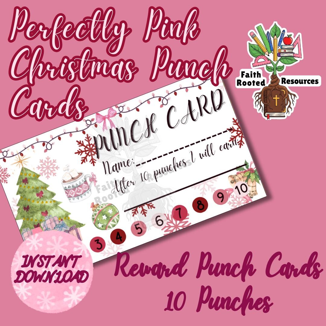 Perfectly Pink & White Christmas Printable Punch Cards for Kids: Reward ...