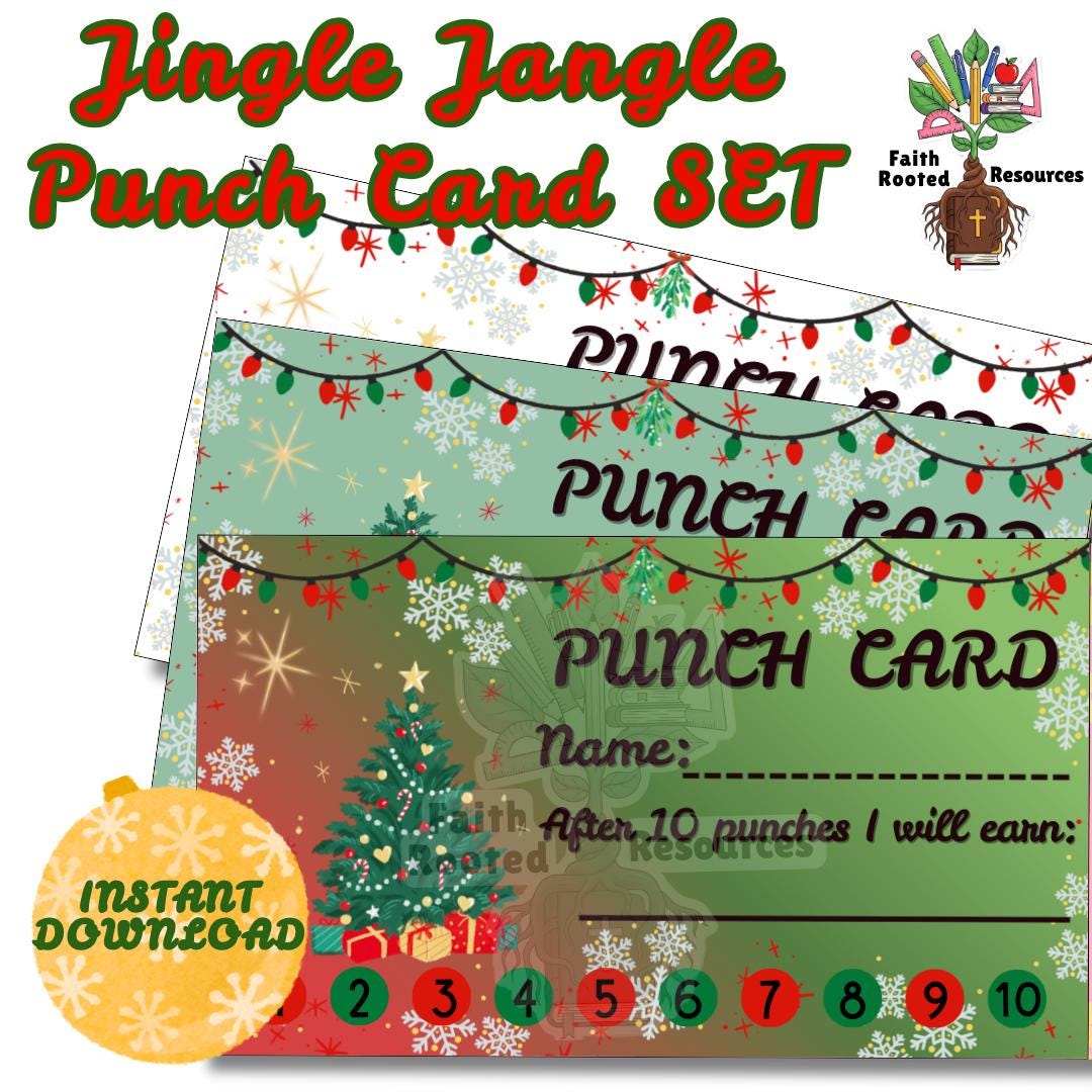 SET of Jingle Jangle Christmas Printable Punch Cards for Kids: Reward ...