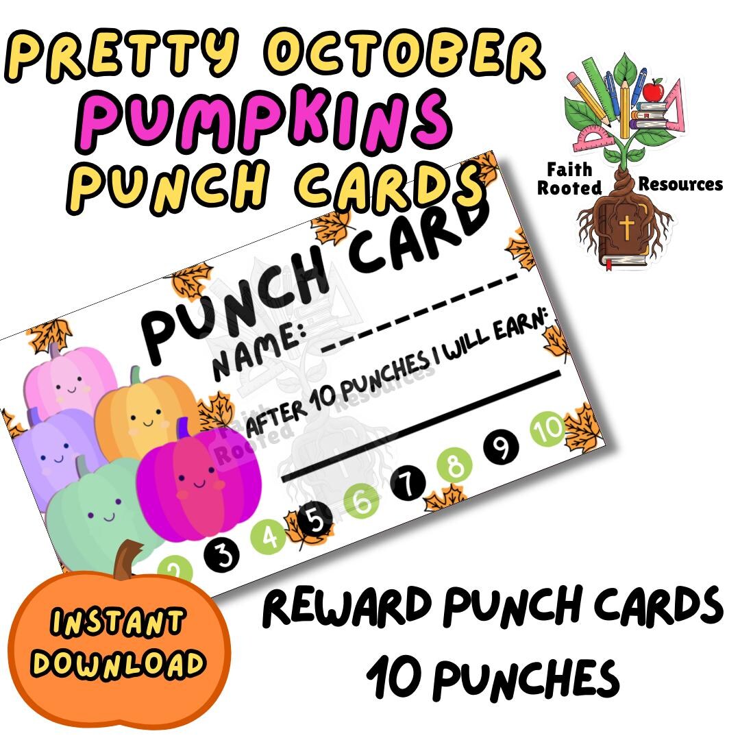 Pretty October Pumpkins White Printable Punch Cards for Kids: Reward ...
