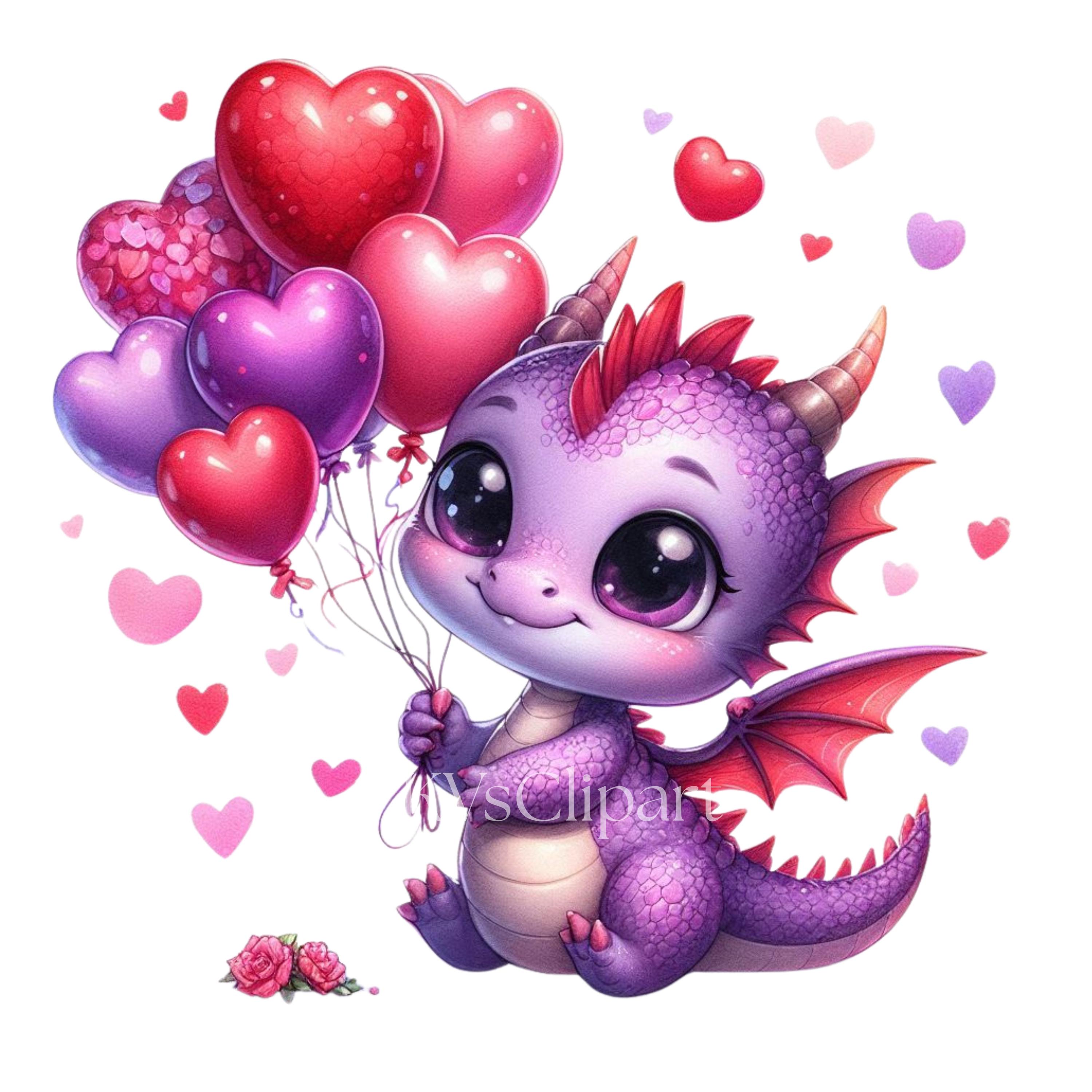 Purple Valentine Dragon Clipart, 14 PNG Valentines Day Graphics, Love ...