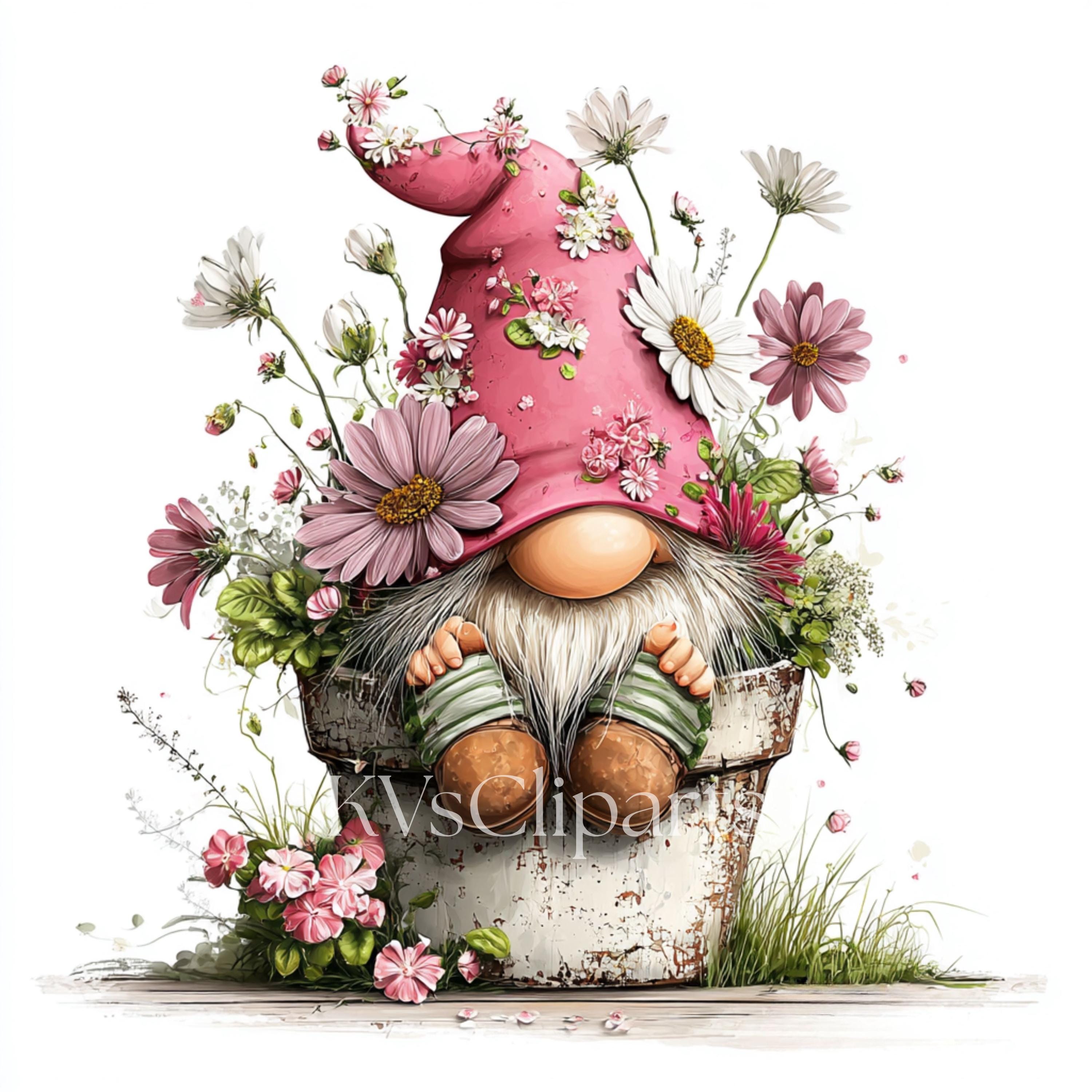 Spring Gnome Clipart Bundle, 16 PNG-JPG Cute Spring Garden Gnome ...