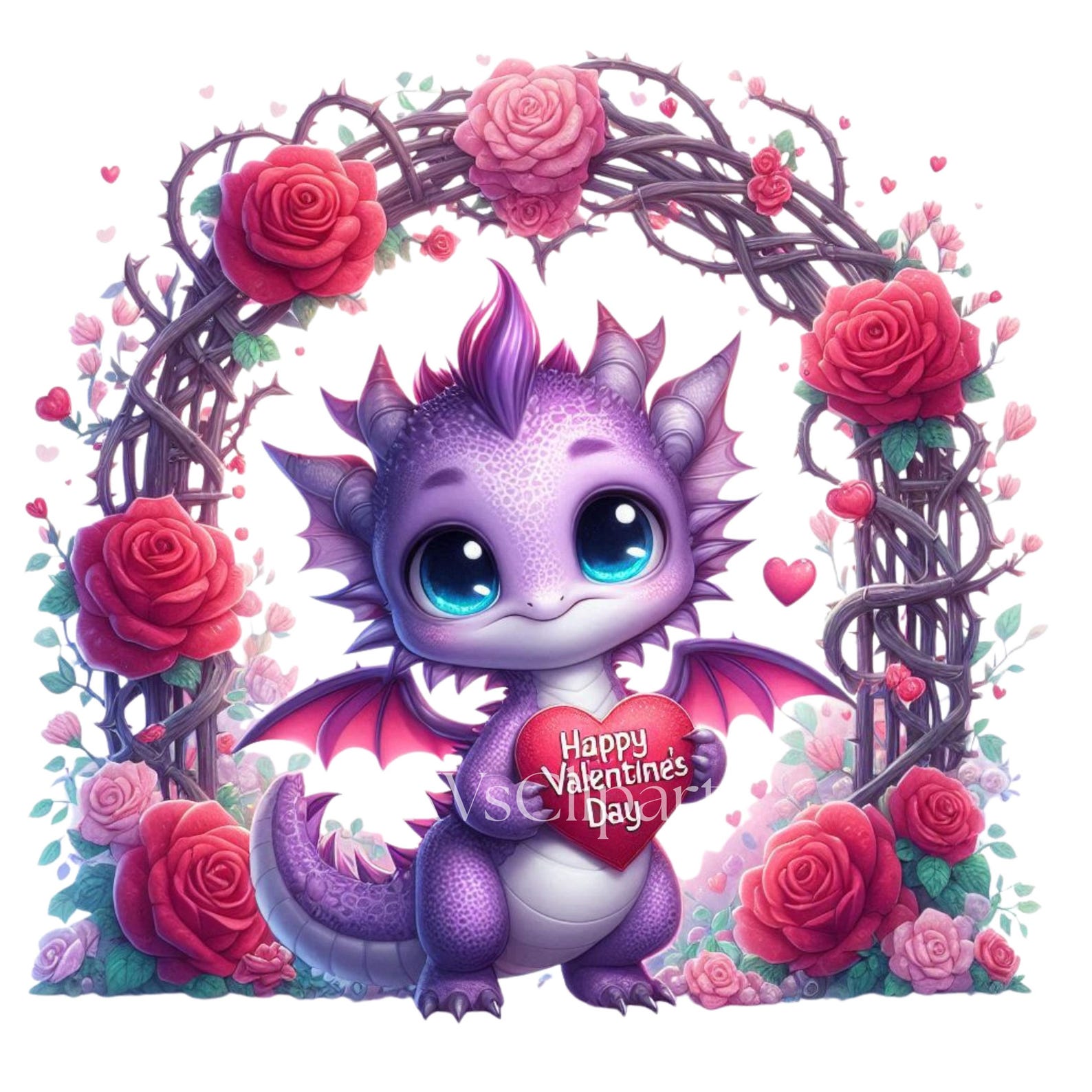 Purple Valentine Dragon Clipart, 14 PNG Valentines Day Graphics, Love ...