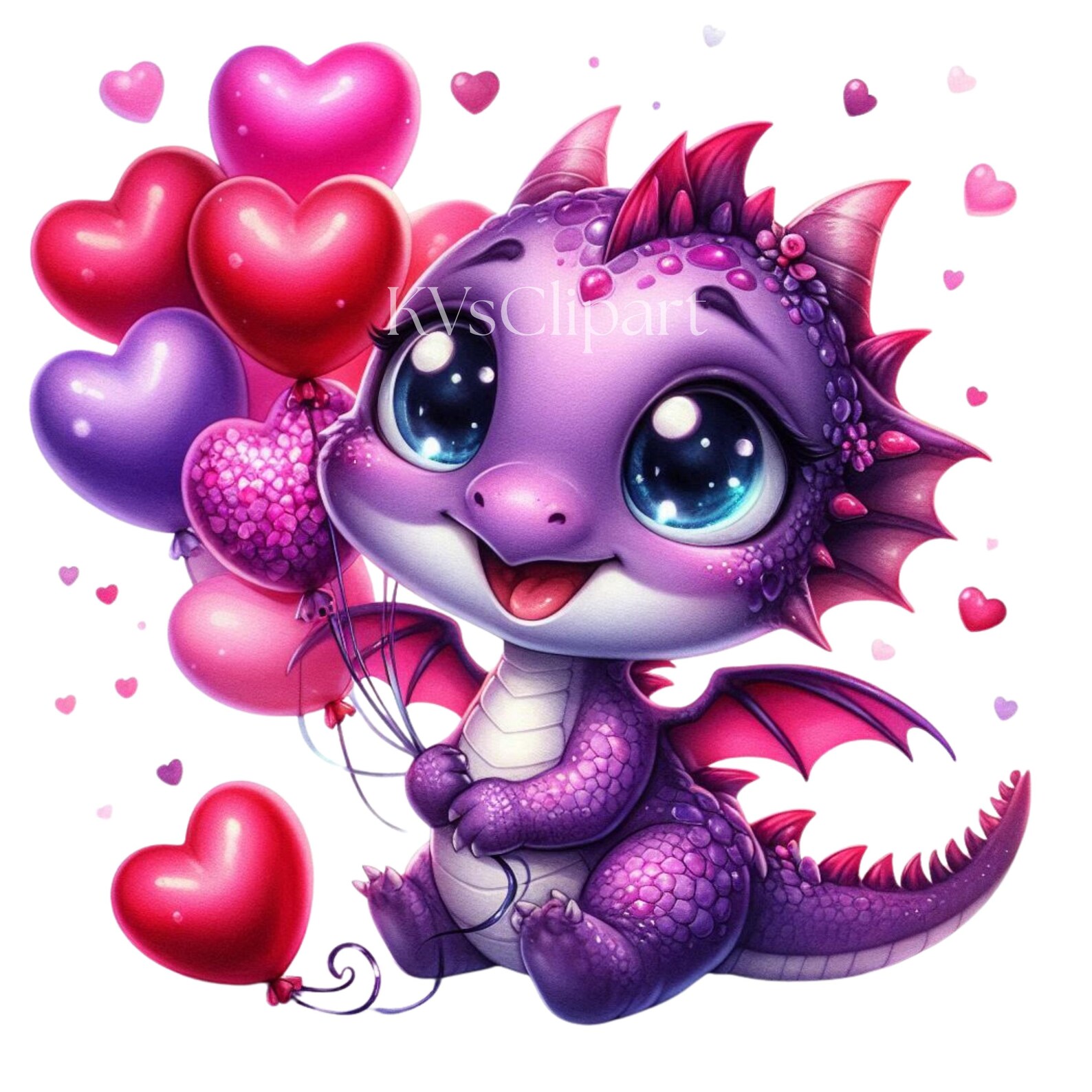 Purple Valentine Dragon Clipart, 14 PNG Valentines Day Graphics, Love ...