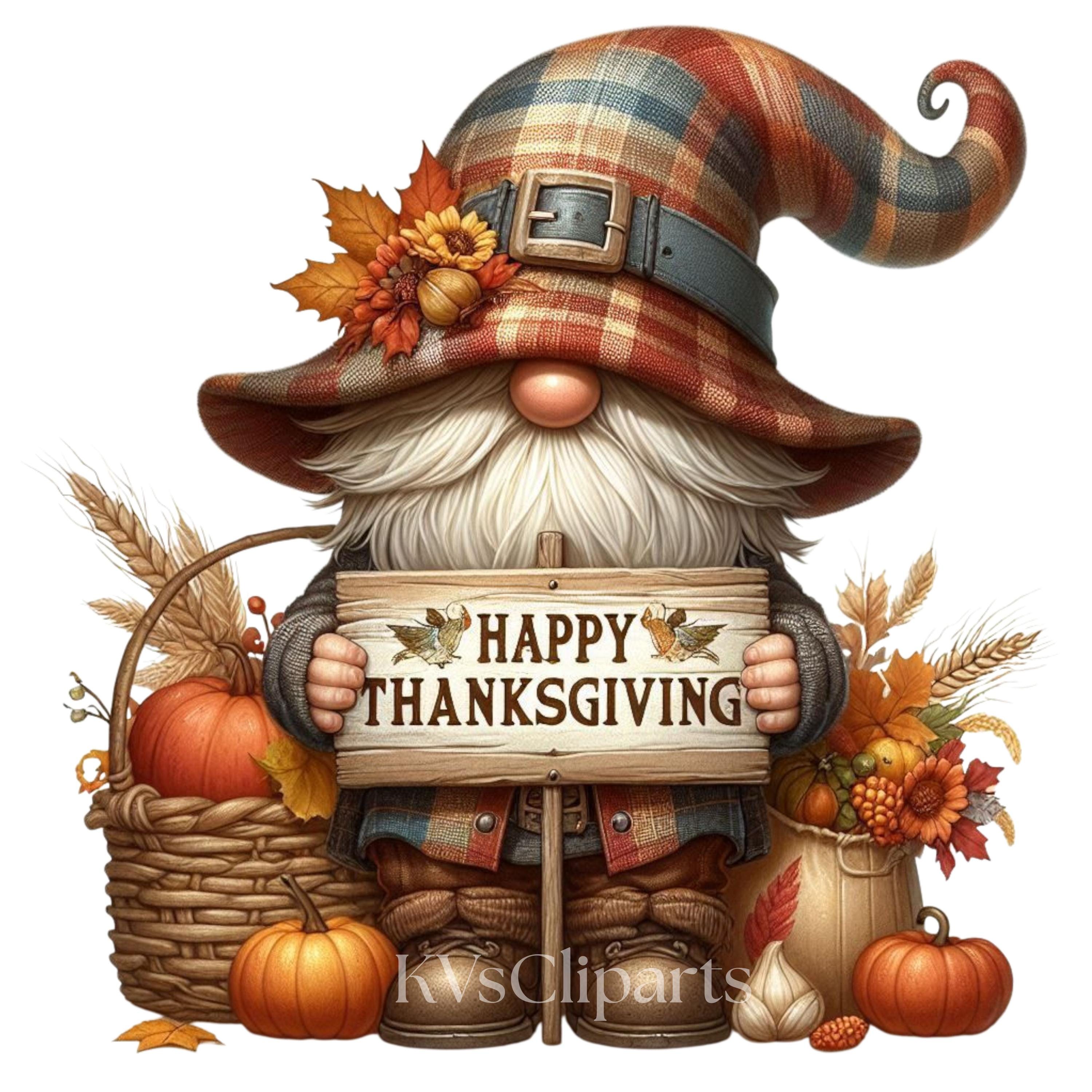 Thanksgiving Fall Gnome Clipart, 20 PNG Autumn Gnome, Turkey Gnome ...