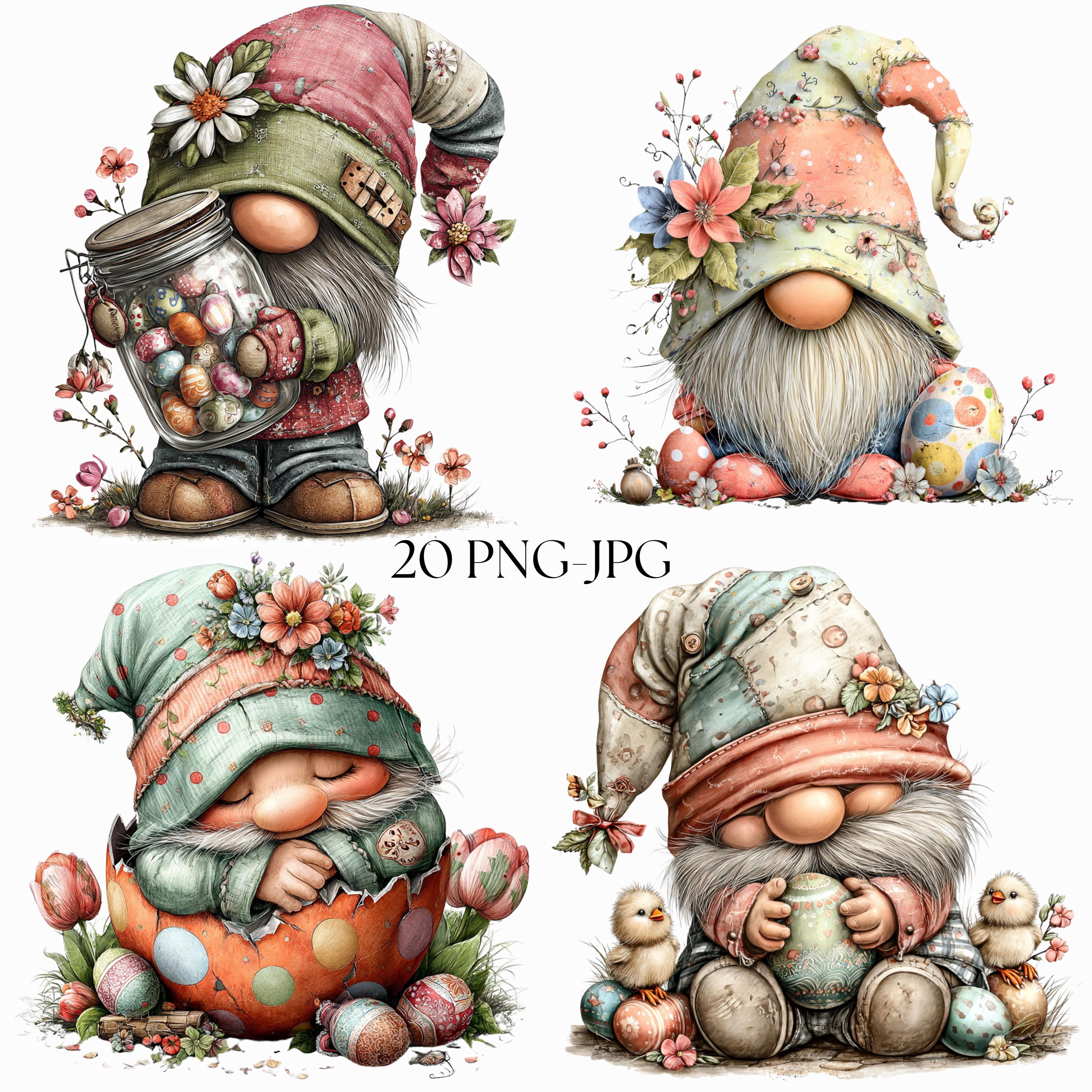 Easter Gnome Clipart Bundle, 20 PNG-JPG Easter Spring Gnome, Cute ...