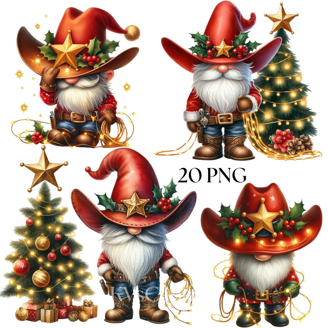 Christmas Cowboy Clipart, 20 PNG Winter Country Gnome, Western Holiday ...