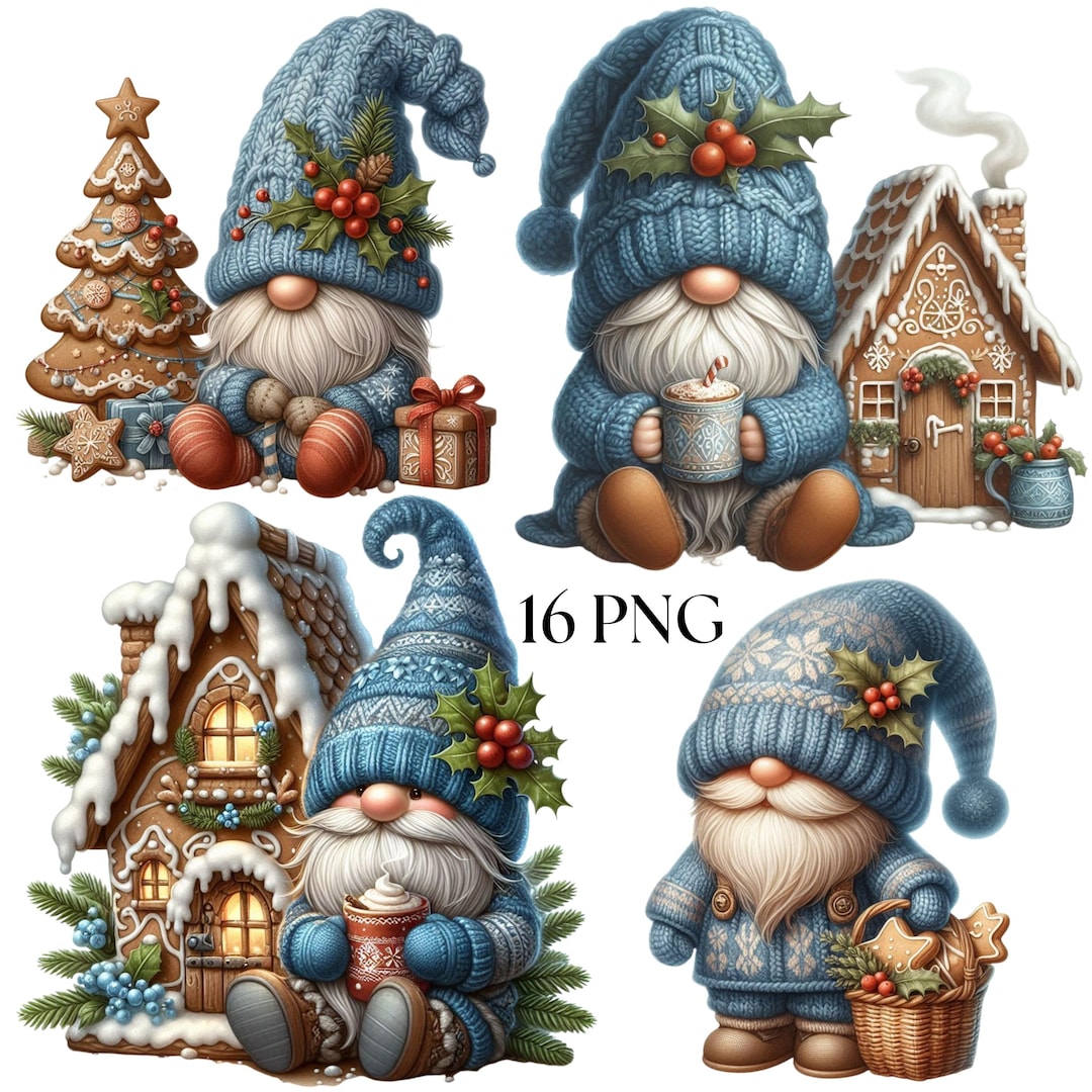 Christmas Gingerbread Gnome Clipart, 16 PNG Winter Holiday Gnome ...