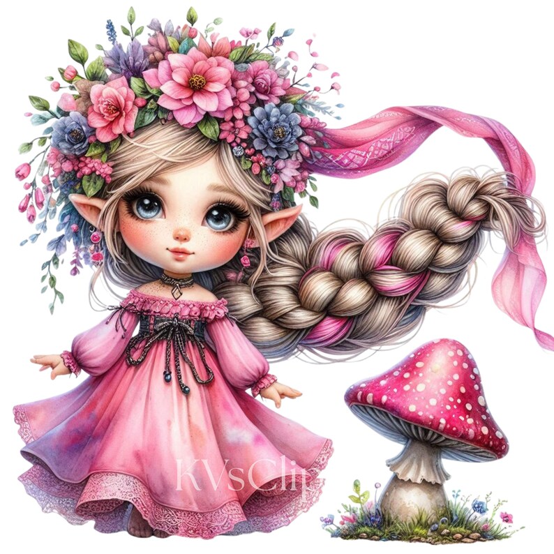 Mushroom Gnome Girl Clipart, 12 PNG Cute Pink Gnome Girl, Gnome ...