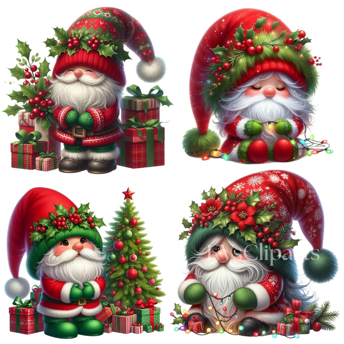Cute Christmas Gnome Clipart, 15 PNG Winter Holiday Gnome, Colorful ...