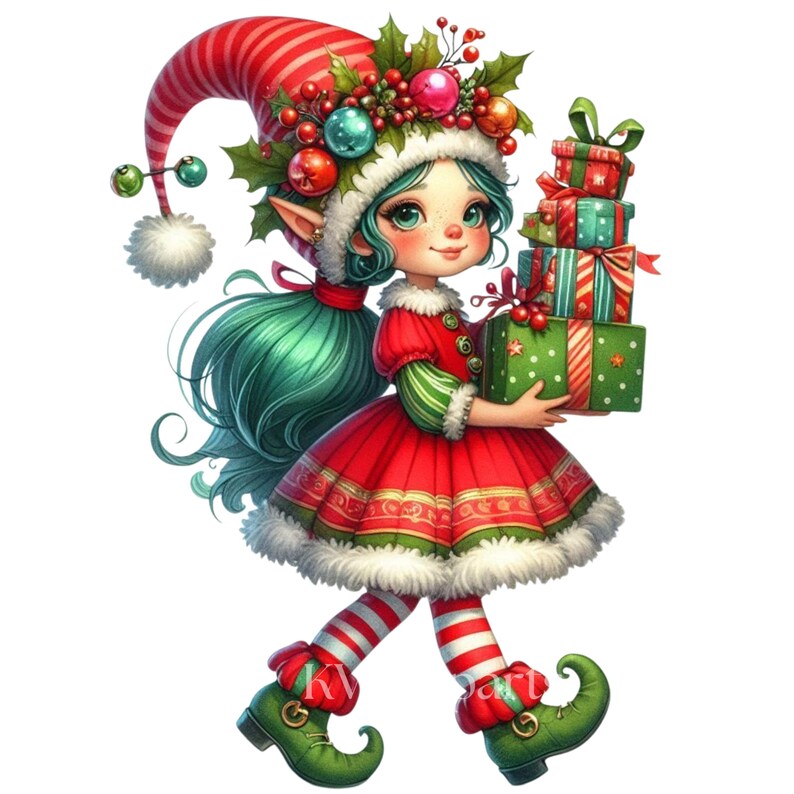 Christmas Elf Girl Clipart, 18 PNG Cute Santa's Helper Holiday Elves ...
