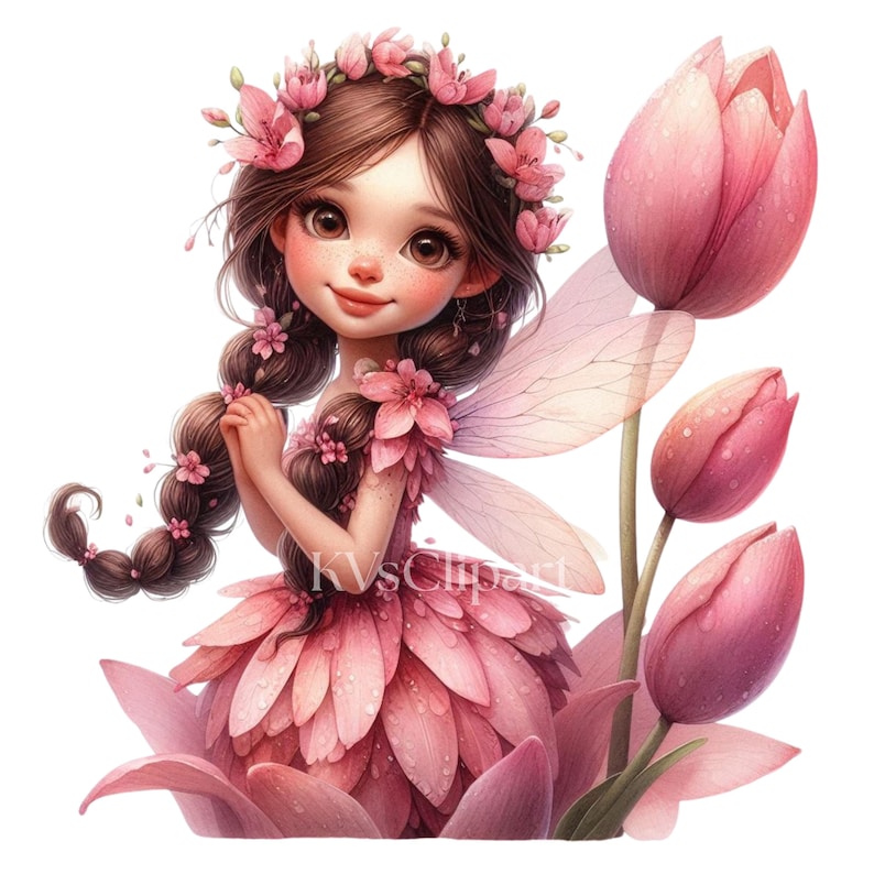 Pink Tulip Floral Fairy Clipart, 14 PNG Magical Garden Fairy ...