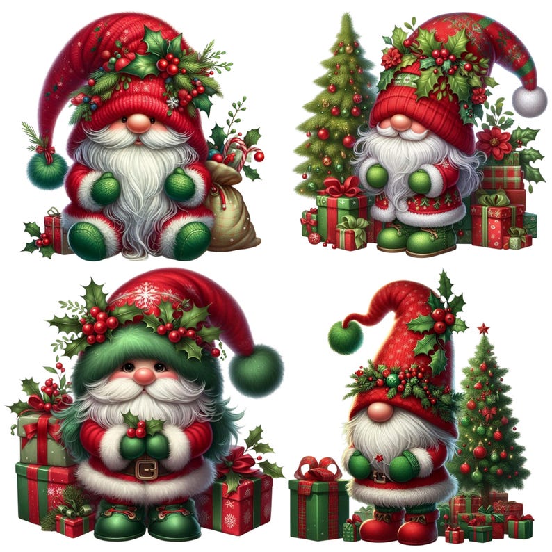 Cute Christmas Gnome Clipart, 15 PNG Winter Holiday Gnome, Colorful ...