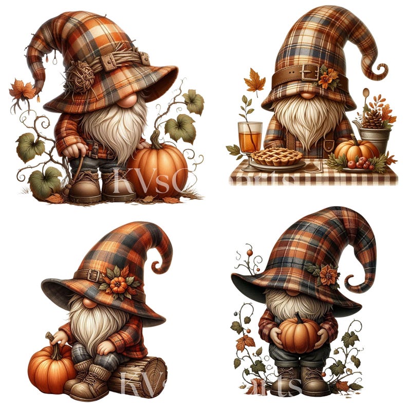 Fall Thanksgiving Gnome Clipart, 18 PNG Autumn Harvest Gnome, Cute ...