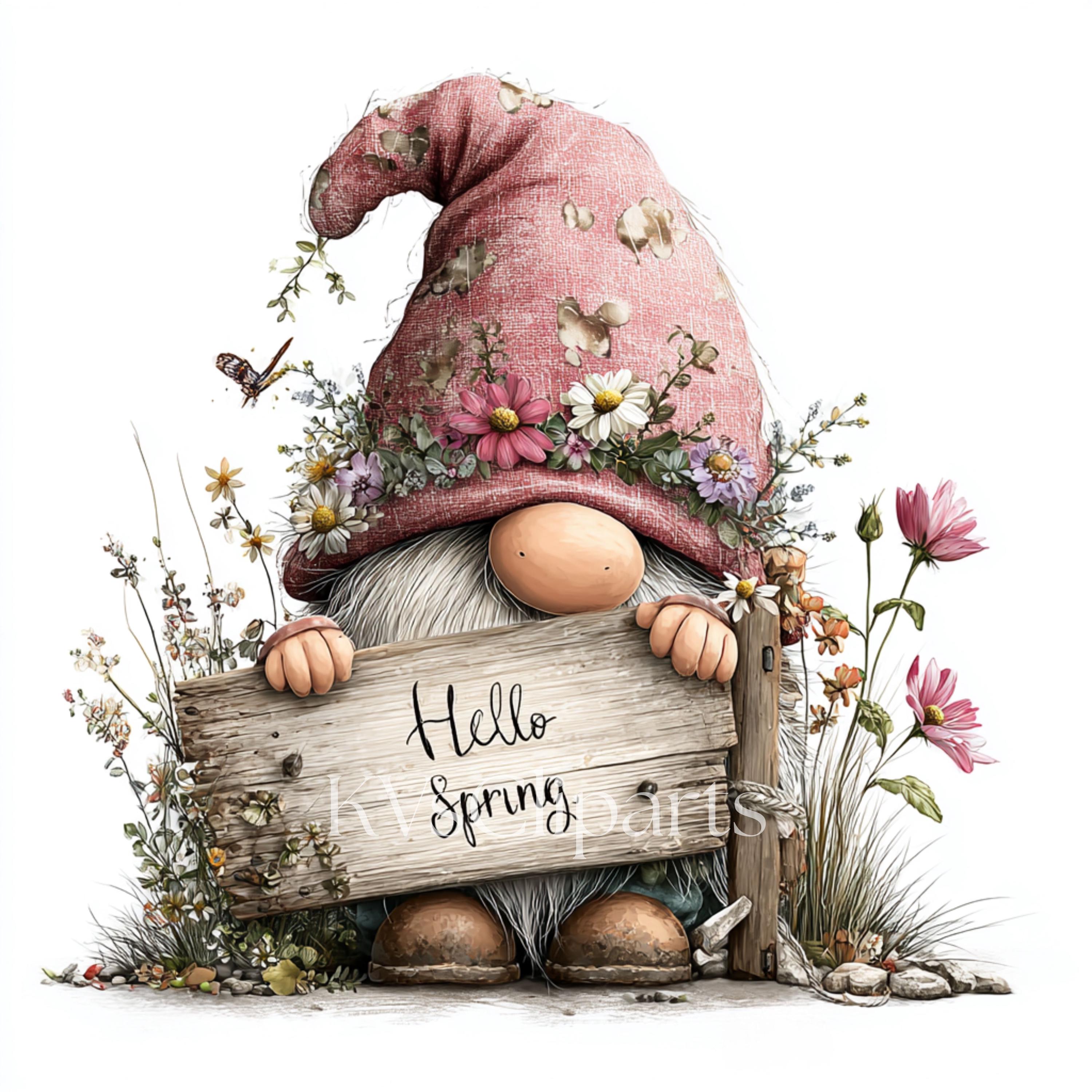 Spring Gnome Clipart Bundle, 16 PNG-JPG Cute Spring Garden Gnome ...